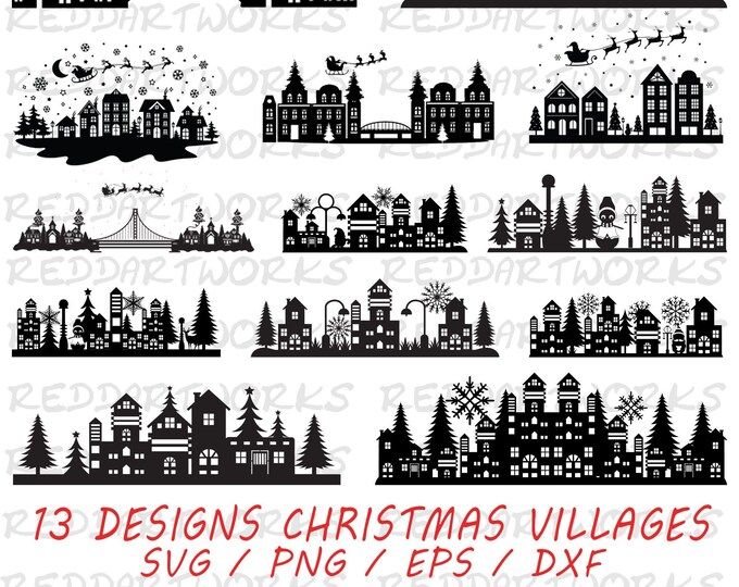 Winter Village SVG Set Set of 6 House Silhouettes, Christmas ...