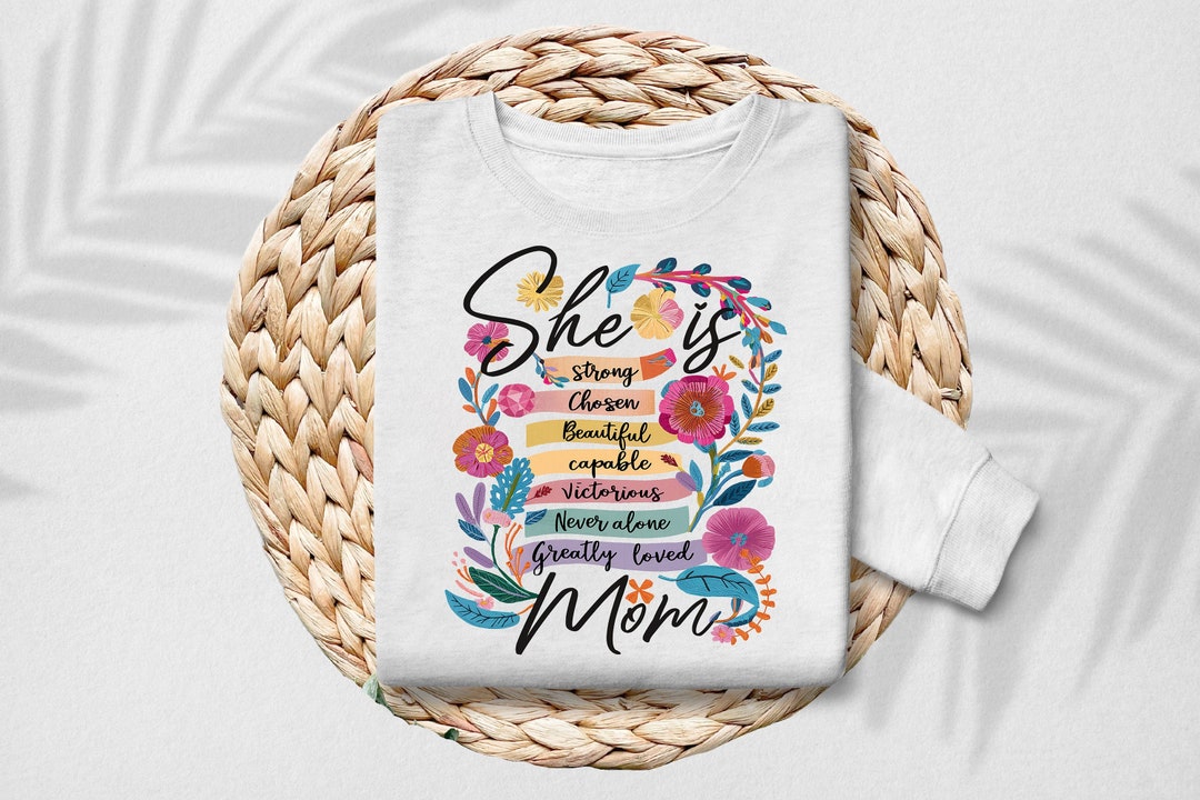 She is Mom PNG, Retro Mother Daisy, Blessed Mom Png, Embroidered Floral ...