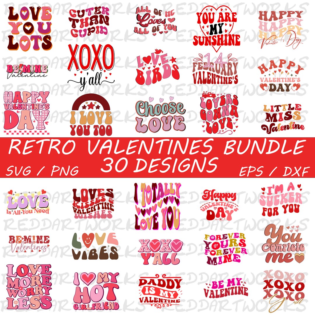 Retro Valentines SVG Bundle, Retro Valentine Designs SVG, Valentines ...