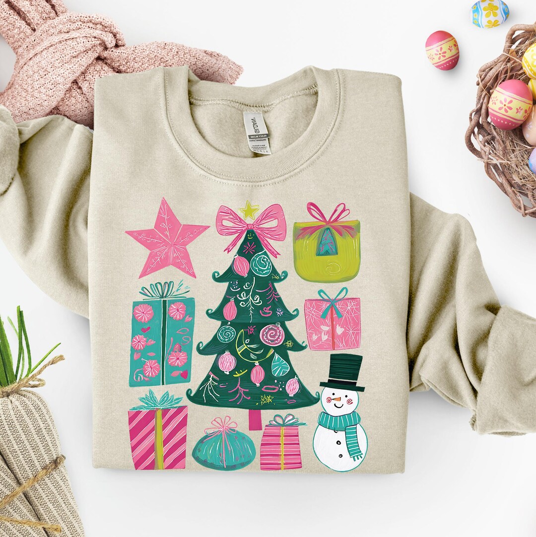 Preppy Christmas Tree PNG: Pink & Green Holiday Clipart (digital ...