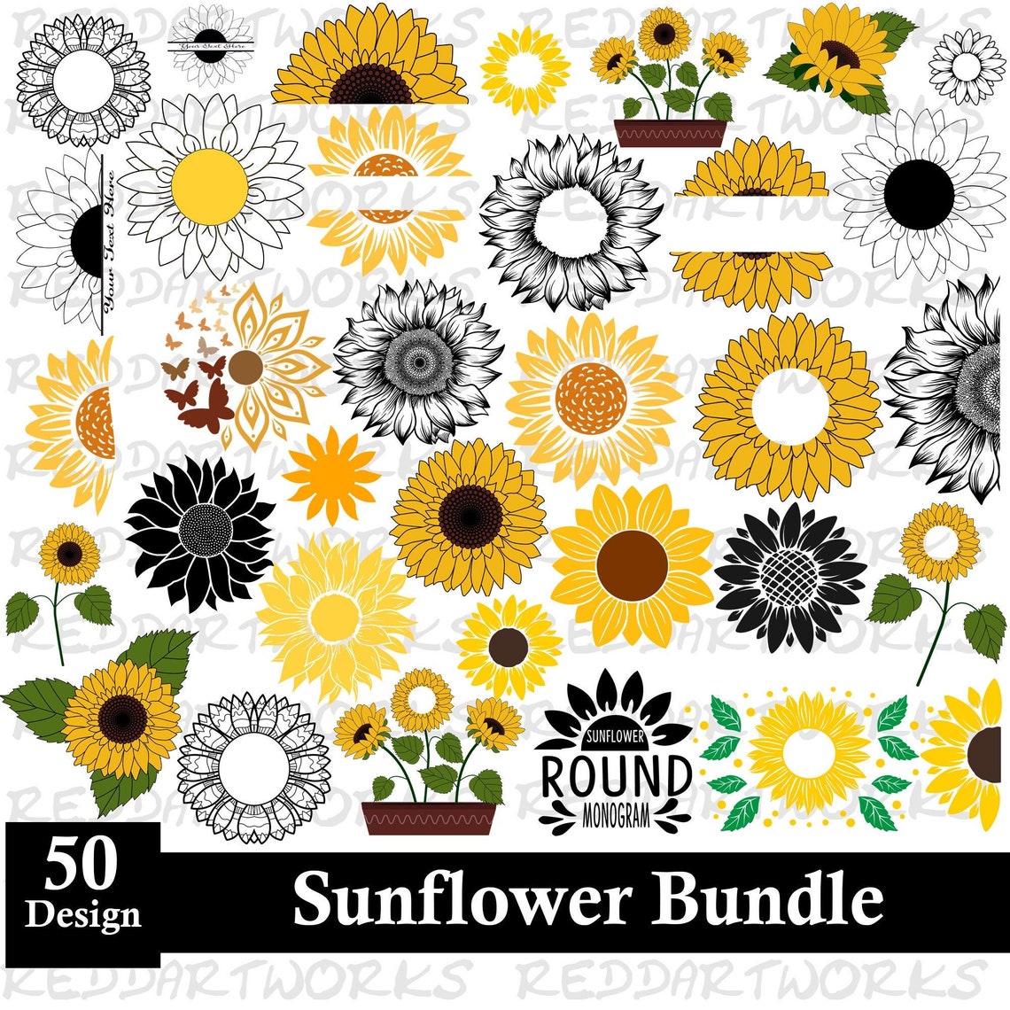 Sunflower SVG Bundle Sunflower Frame SVG Sunflower Clipart - Etsy