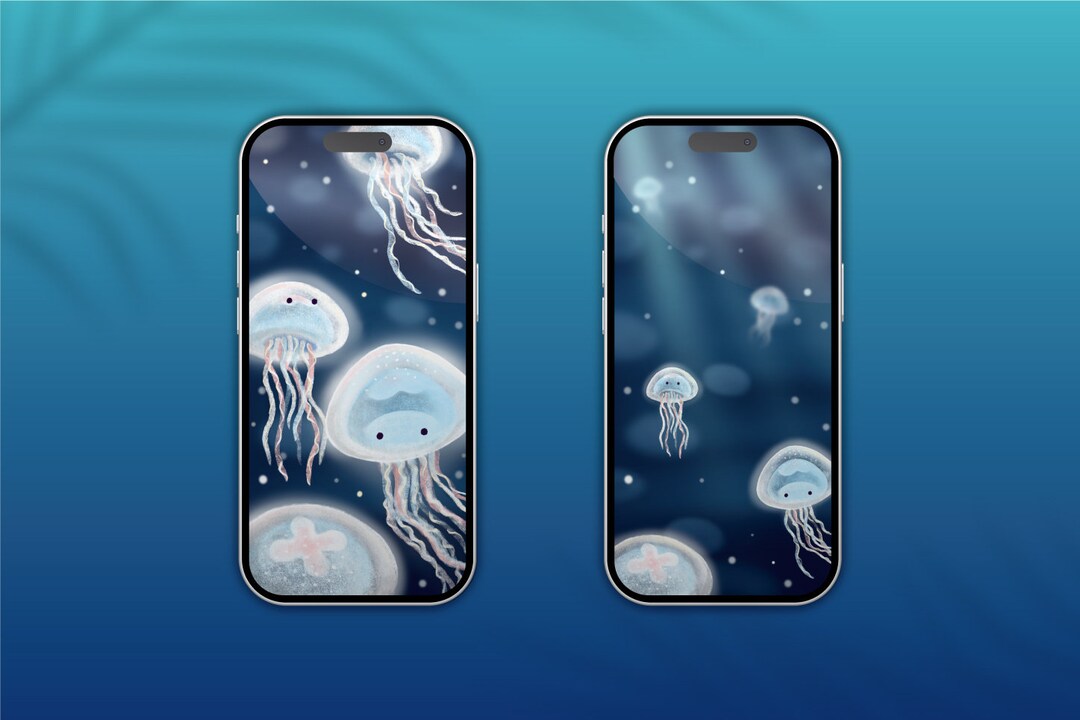 Cute Jellyfish Under the Sea Phone Wallpaper Set of 2 Digital Download ...