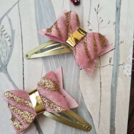 Gold & Pink Bendy Clip Bows - Etsy