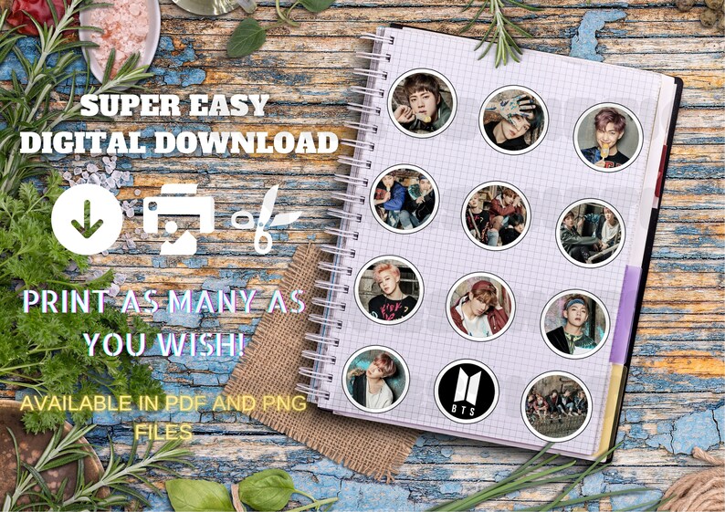 Printable BTS Cupcake Topper Bts Sticker Bts Cake Topper | Etsy