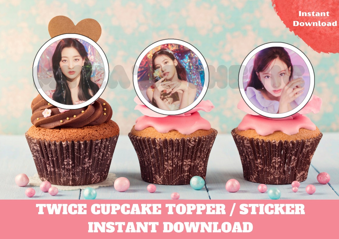 Printable Twice Birthday Cupcake Topper Stickers (PNG, PDF) - Etsy