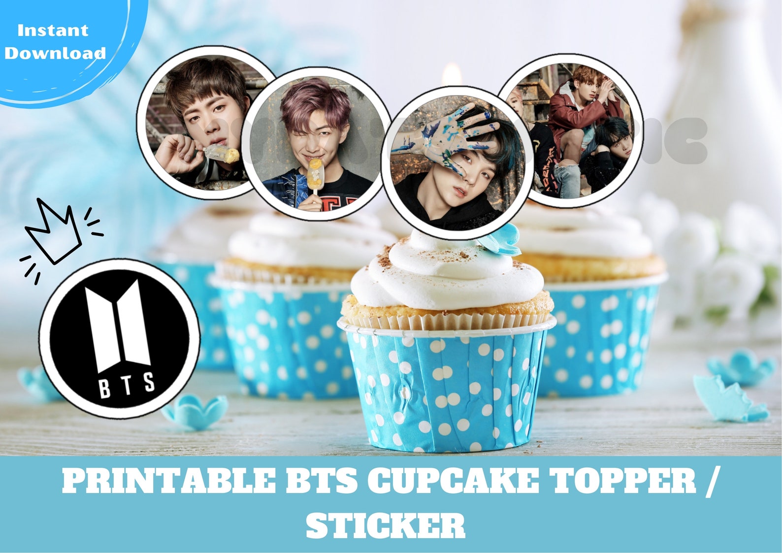 Printable BTS Cupcake Topper, Bts Sticker, Bts Cake Topper, Bts ...