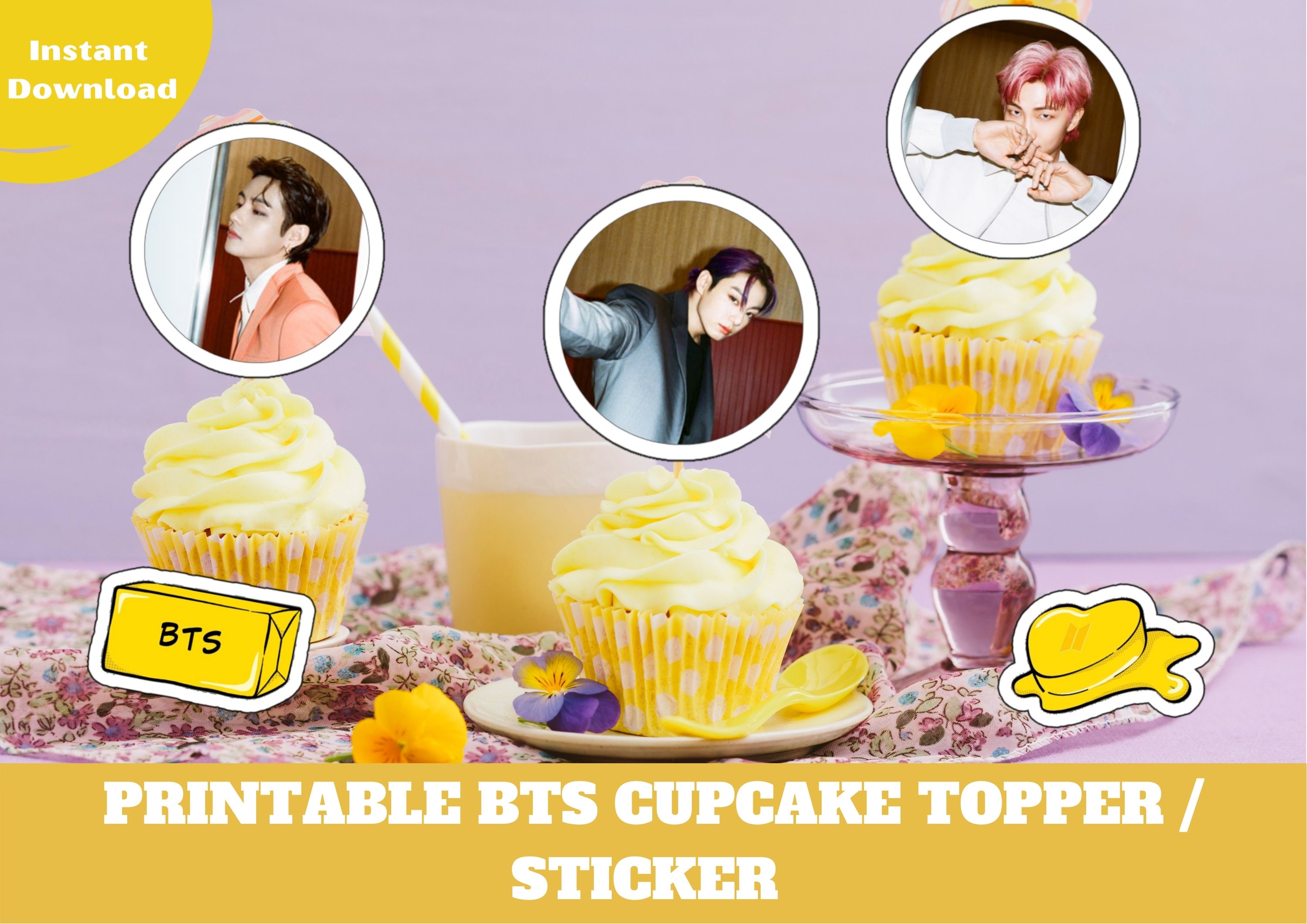 Printable BTS Cupcake Topper Bts Sticker Bts Cake Topper | Etsy