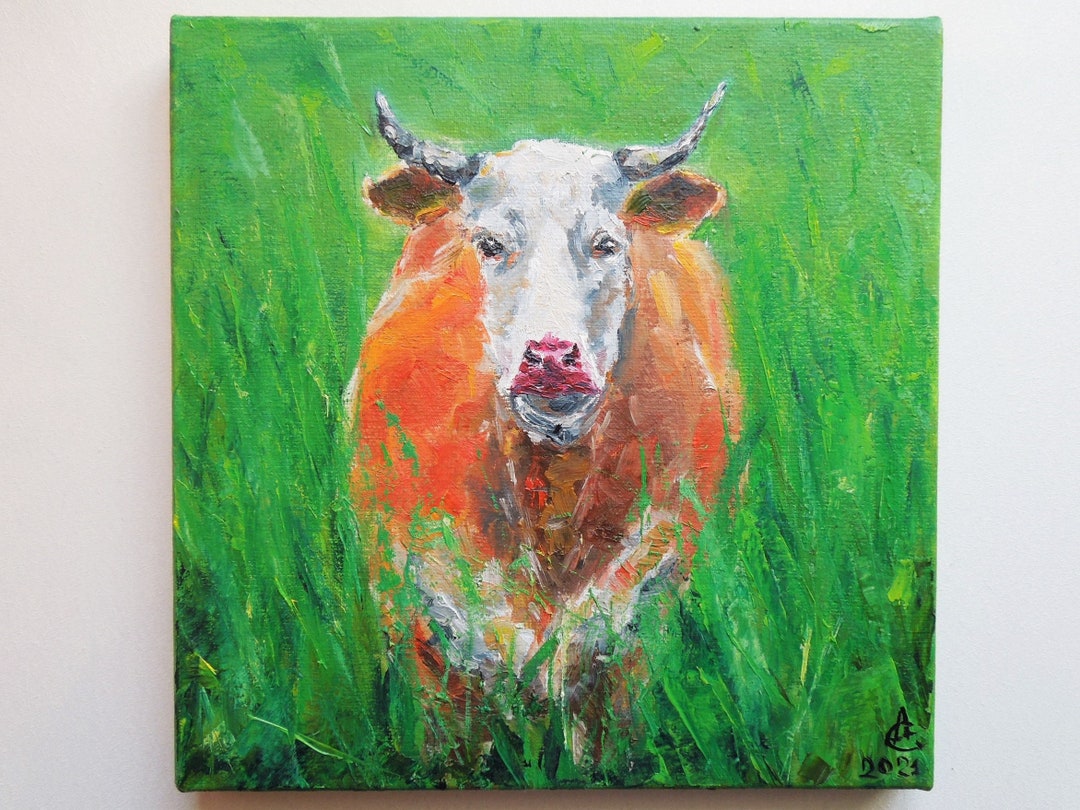 Cow Painting Farmhouse Original Art 8 by 8 Farm Animal Artwork ...