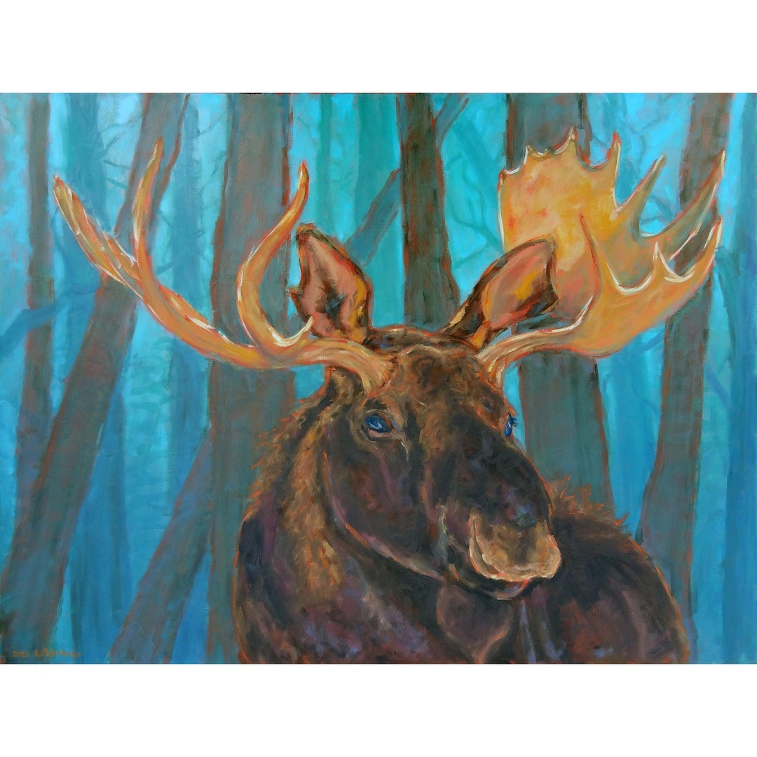 Original Moose Oil Painting: Large Forest Animal Art, 24x32 - Etsy