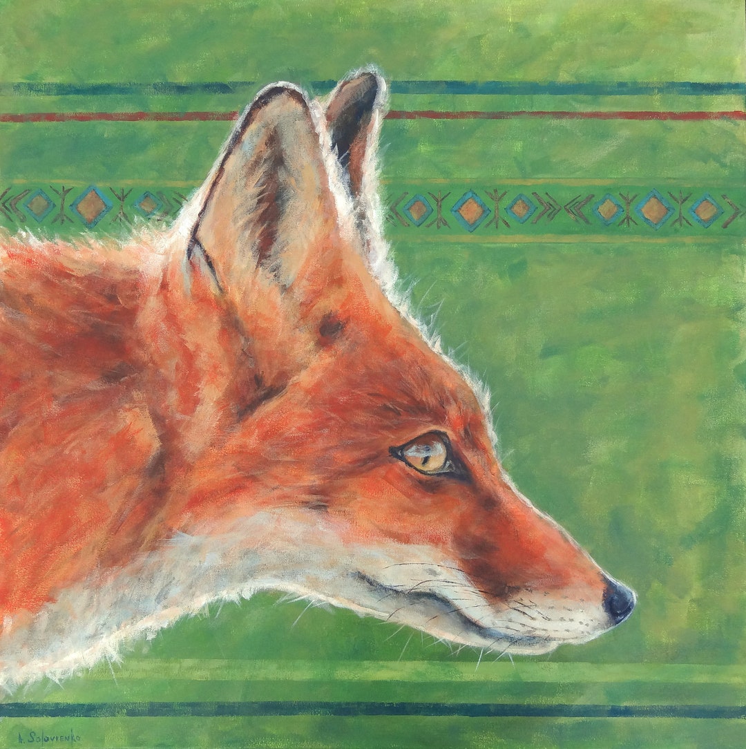 Fox Painting Large Forest Animal Original Art 28 by 28 Wildlife Artwork ...