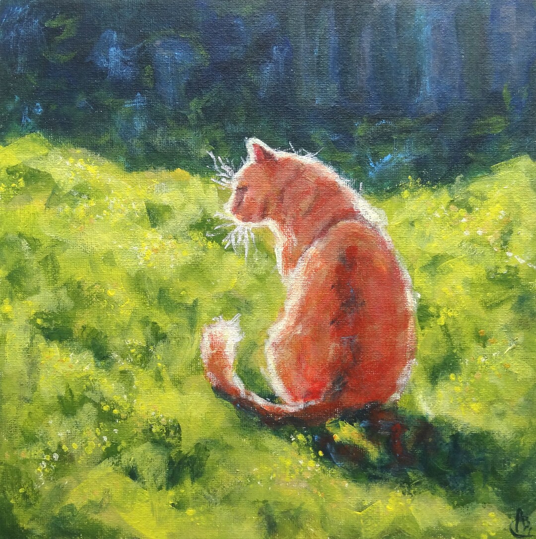 Ginger Cat Painting Animal Original Art 10 by 10 Orange Cat Portrait ...