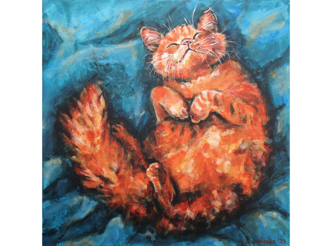 Ginger Cat Painting Orange Cat Original Art 14 by - Etsy