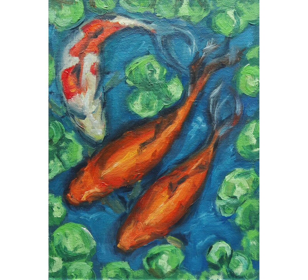 Koi Fish Painting Pond Original Art 6" by 8" Japanese Gold Fish Artwork ...