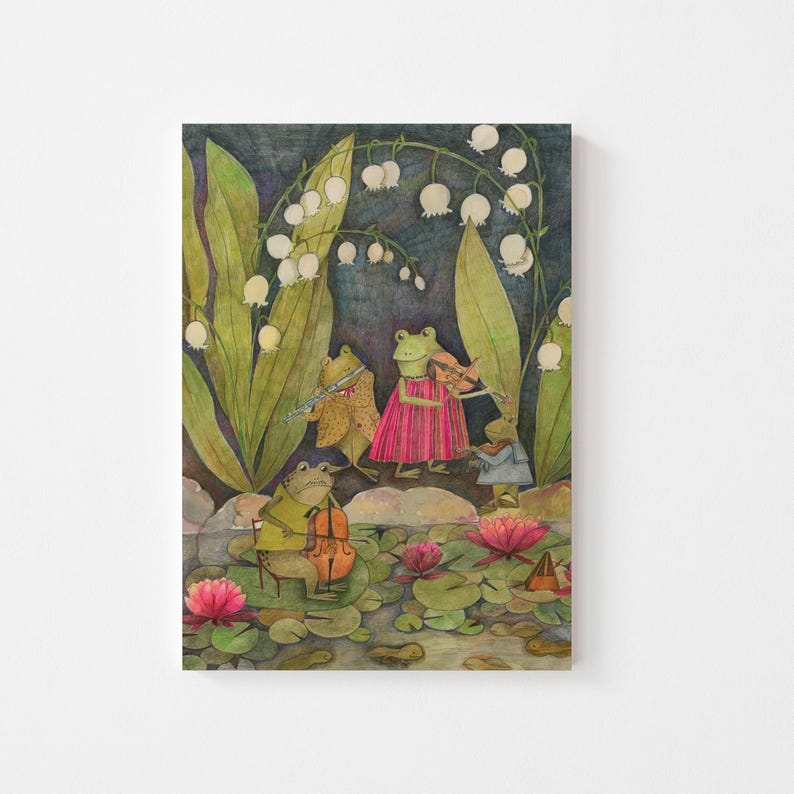 Whimsical Frog Concert Watercolor Greeting Card - Etsy