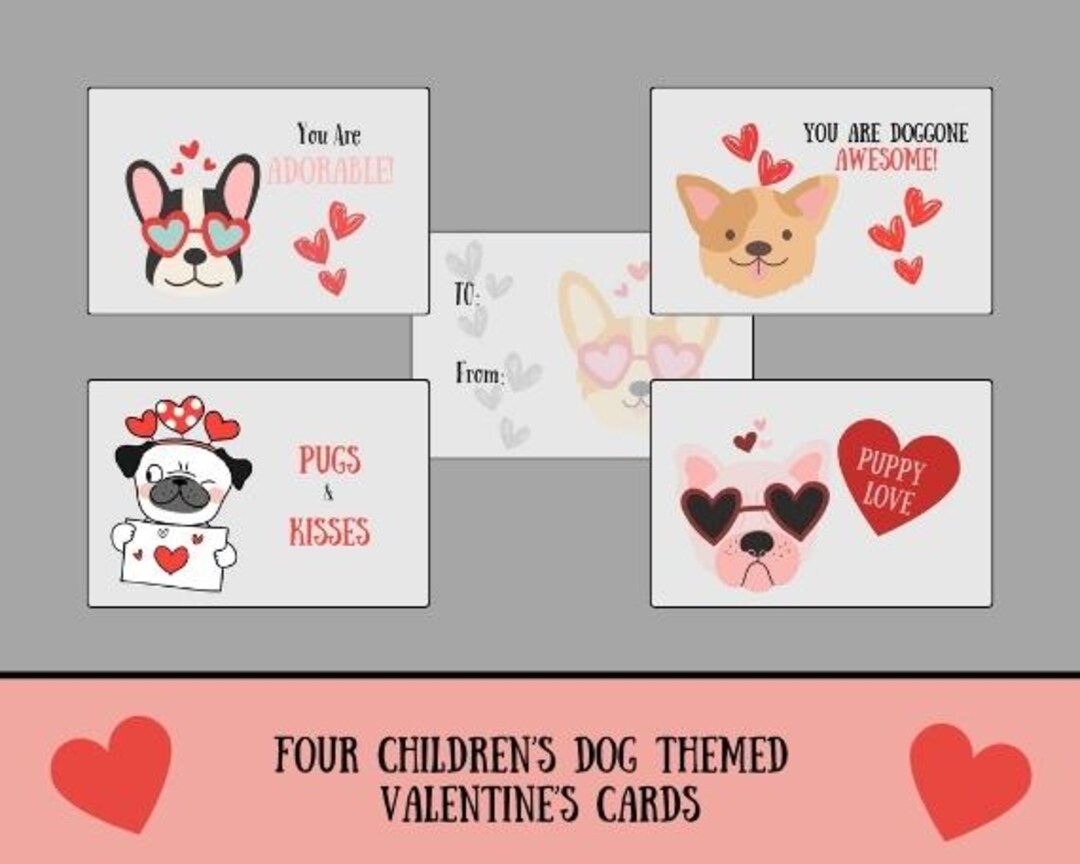 Kid's Valentine's Cards Puppy Cards Valentine's Day Children's ...