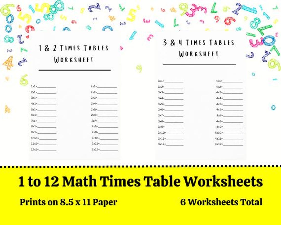 1-12 Times Tables | Math Times Tables | Printable Worksheet | Math ...