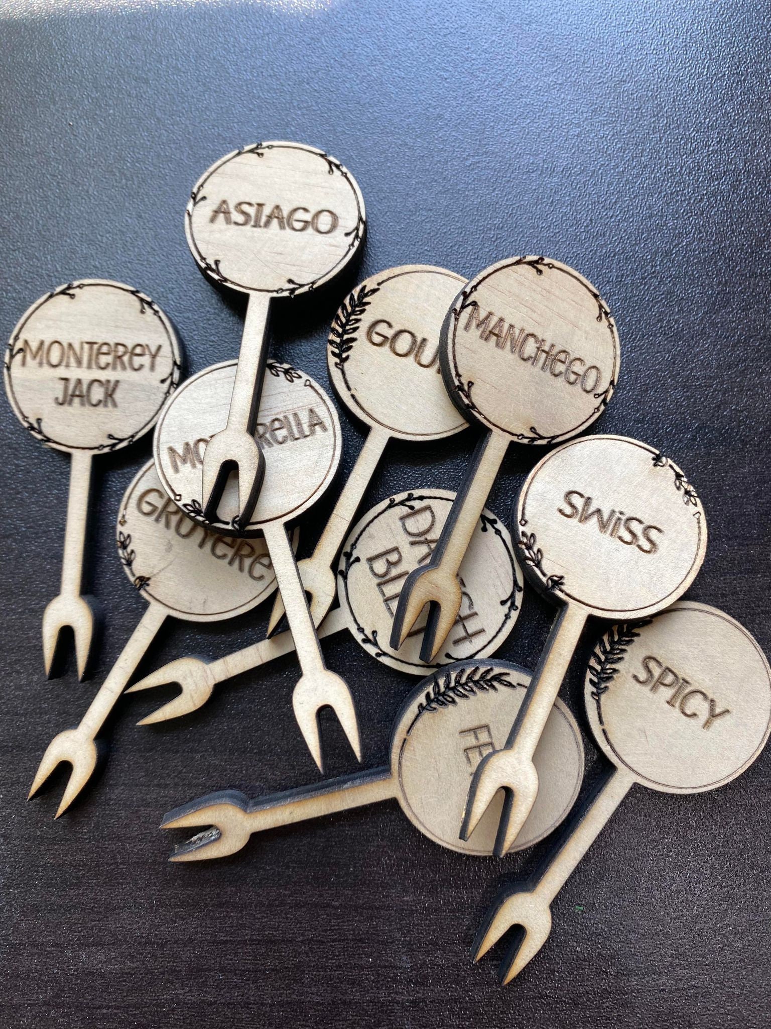 Set of 15 Wood Food Picks, Cheese Name Markers, Wedding Food Picks ...