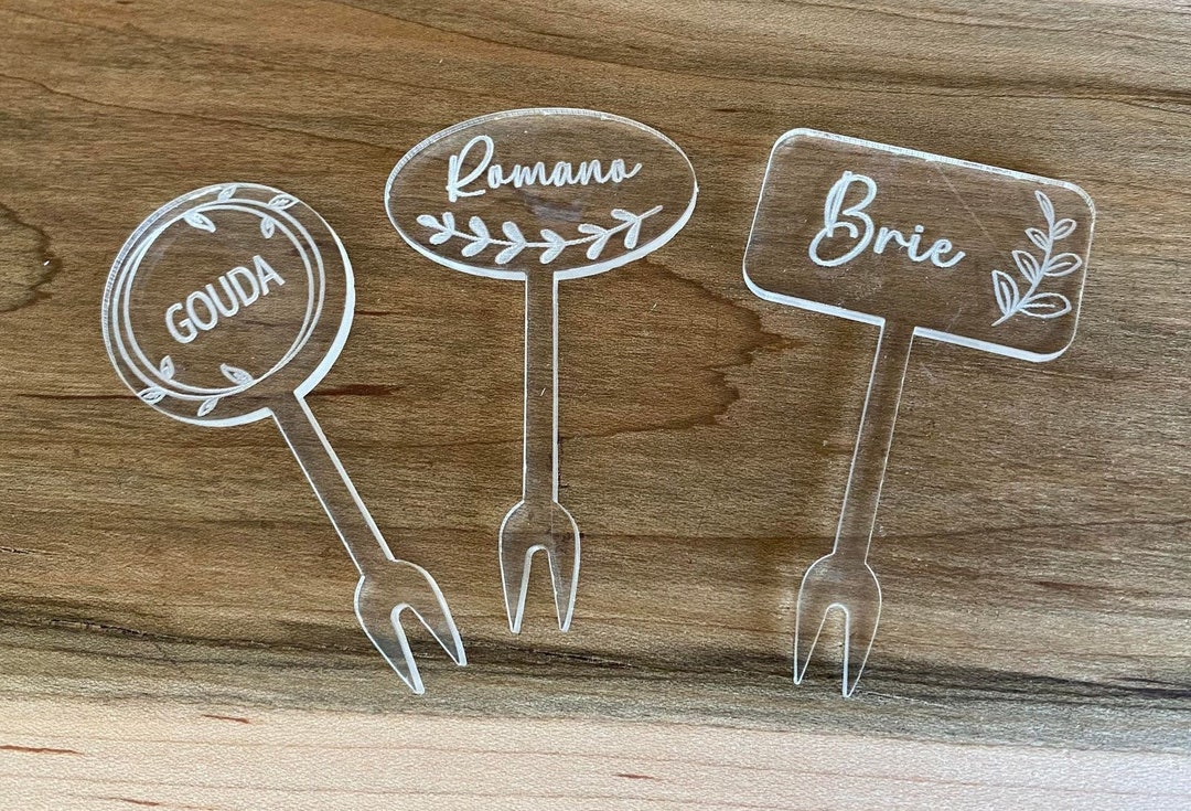 Personalized Clear Acrylic Food Picks, Custom Engraved Cheese Markers ...