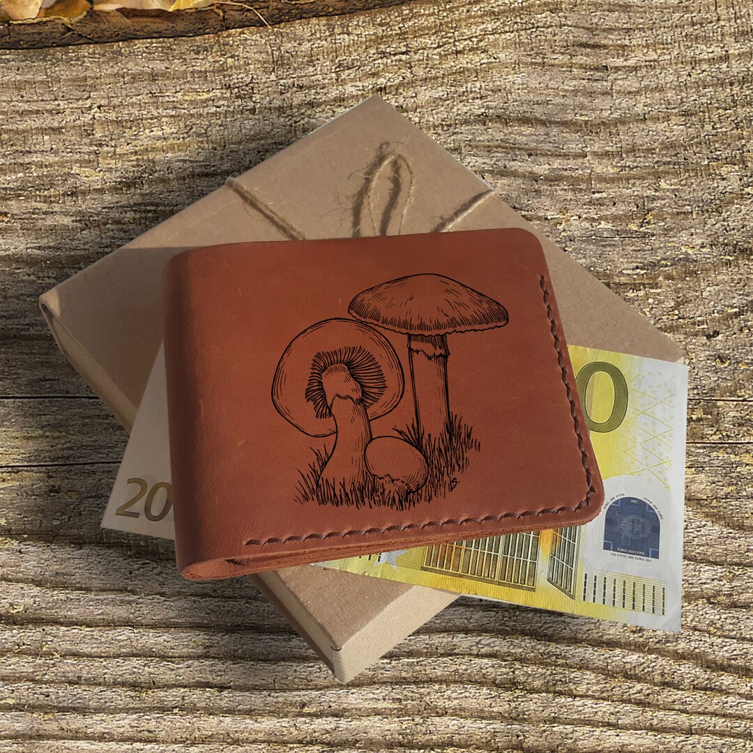 Engraved Wallet. Mushroom Wallet. Personalized Brown Leather Сustom ...
