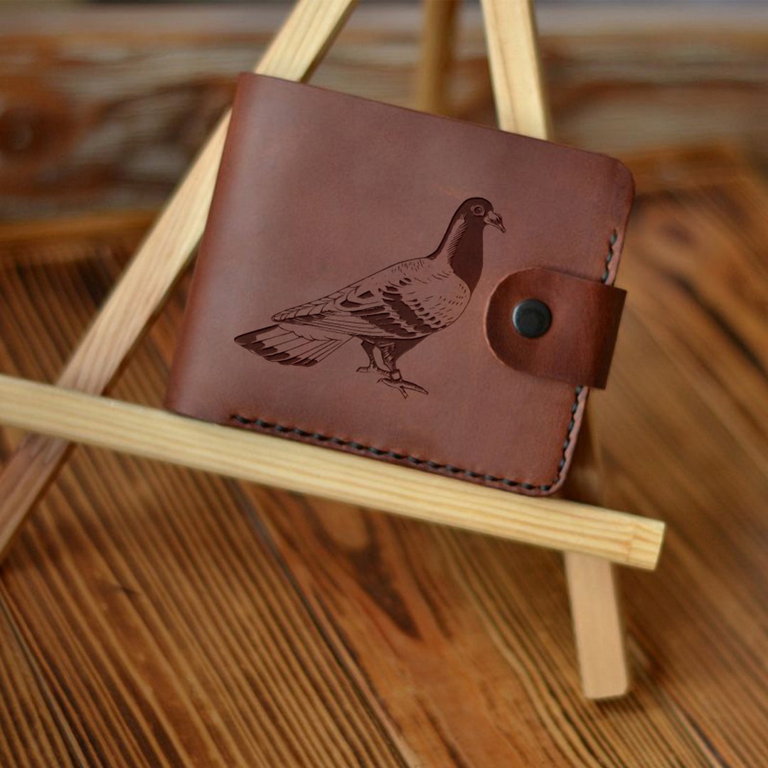 Engraved Leather Bifold Wallet: Pigeon & Dove Design, Bird Lover Gift ...