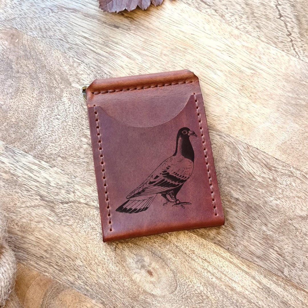 Pigeon Gifts: Leather Money Clip Wallet, Personalized Engraving - Etsy