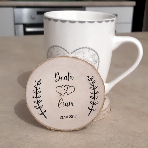 Custom Names and Date Engraved Wood Cute Coaster Set. Perfect Wedding or Engagement or Housewarming Gift Anniversary or Christmas Present Etsy Ireland