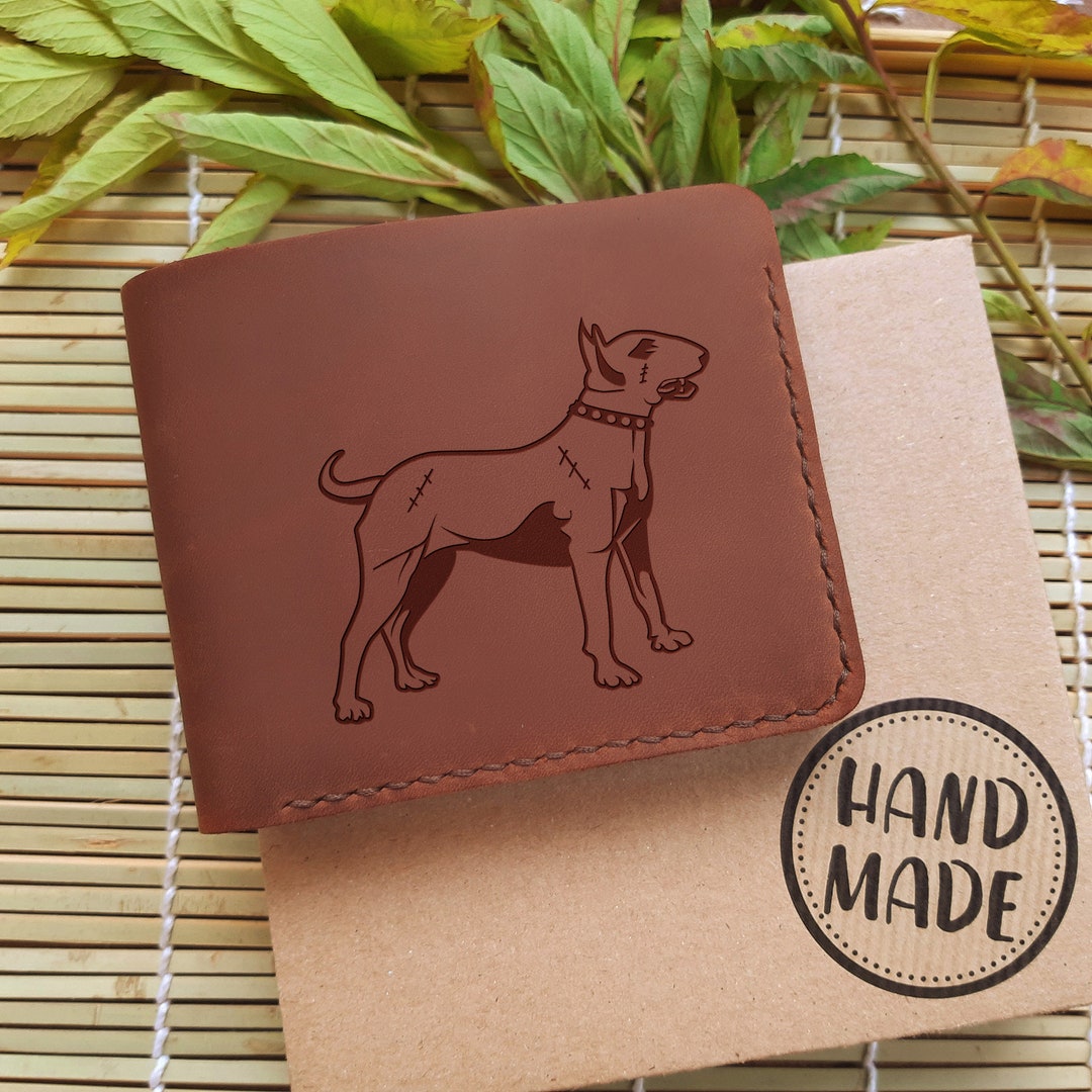 Engraved Bull Terrier Leather Wallet: Personalized Dog Dad Gift - Etsy