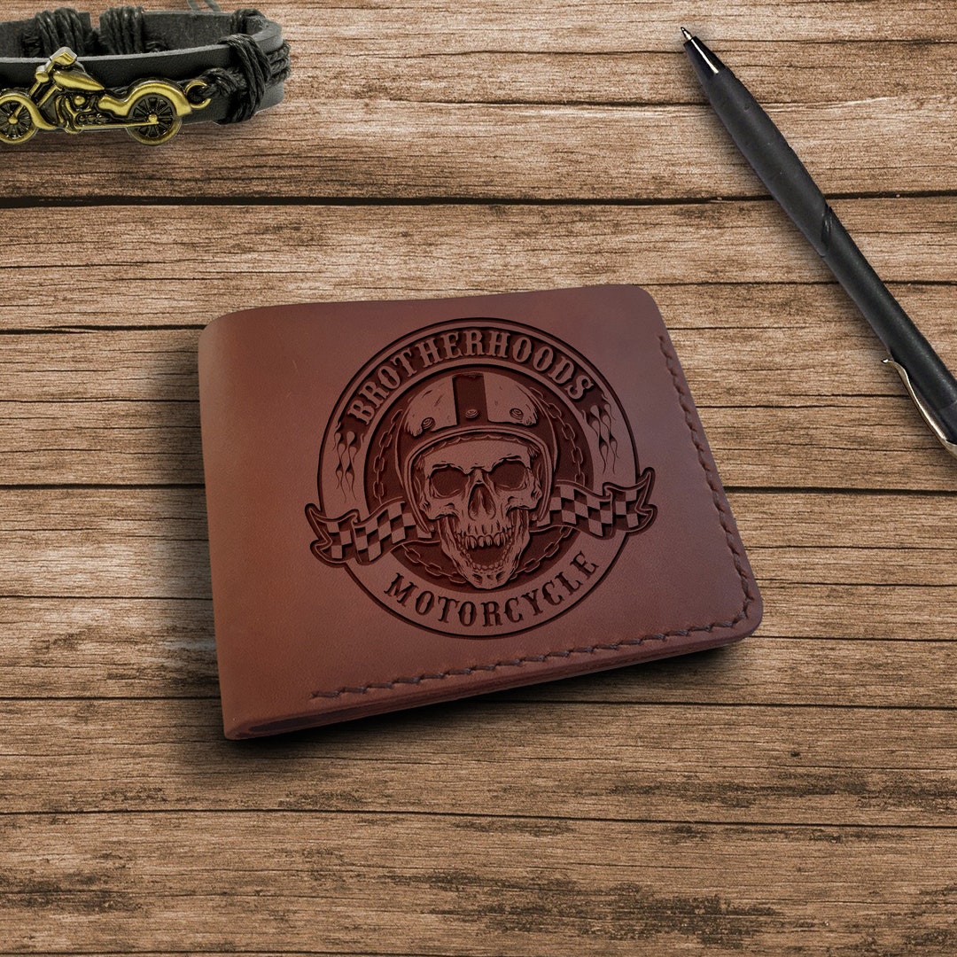 Motorcycle Gifts for Men, Personalized Wallet, Engraved Leather Bifold ...