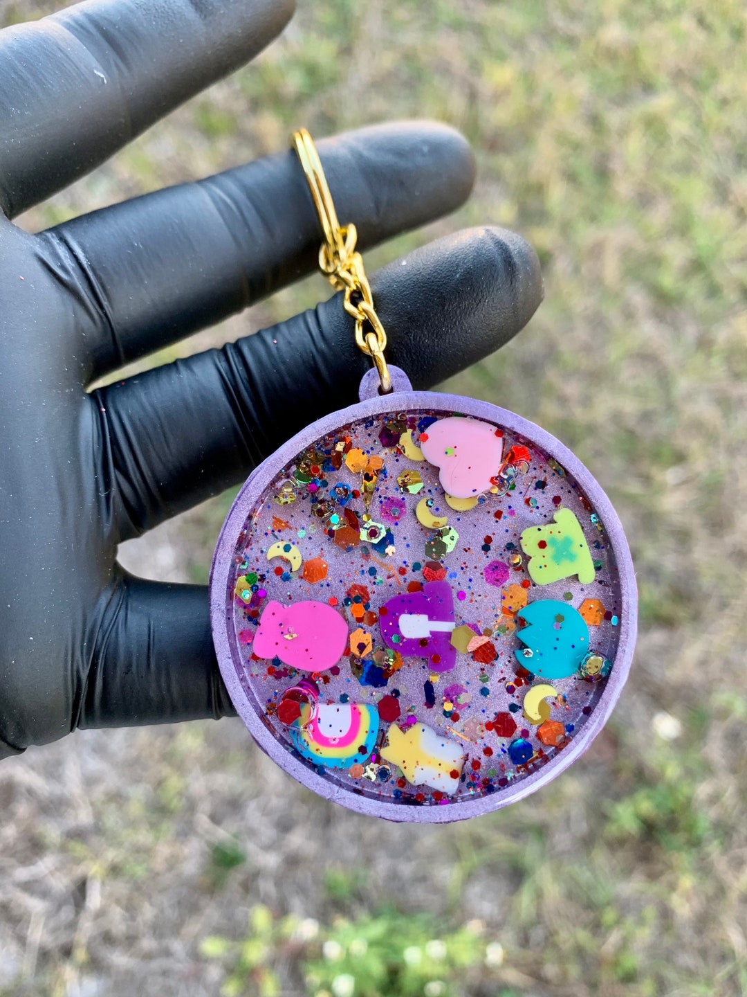 LUCKY CHARMS Shaker Keychain Keys Rainbow Glitter Cute Custom Trinket ...