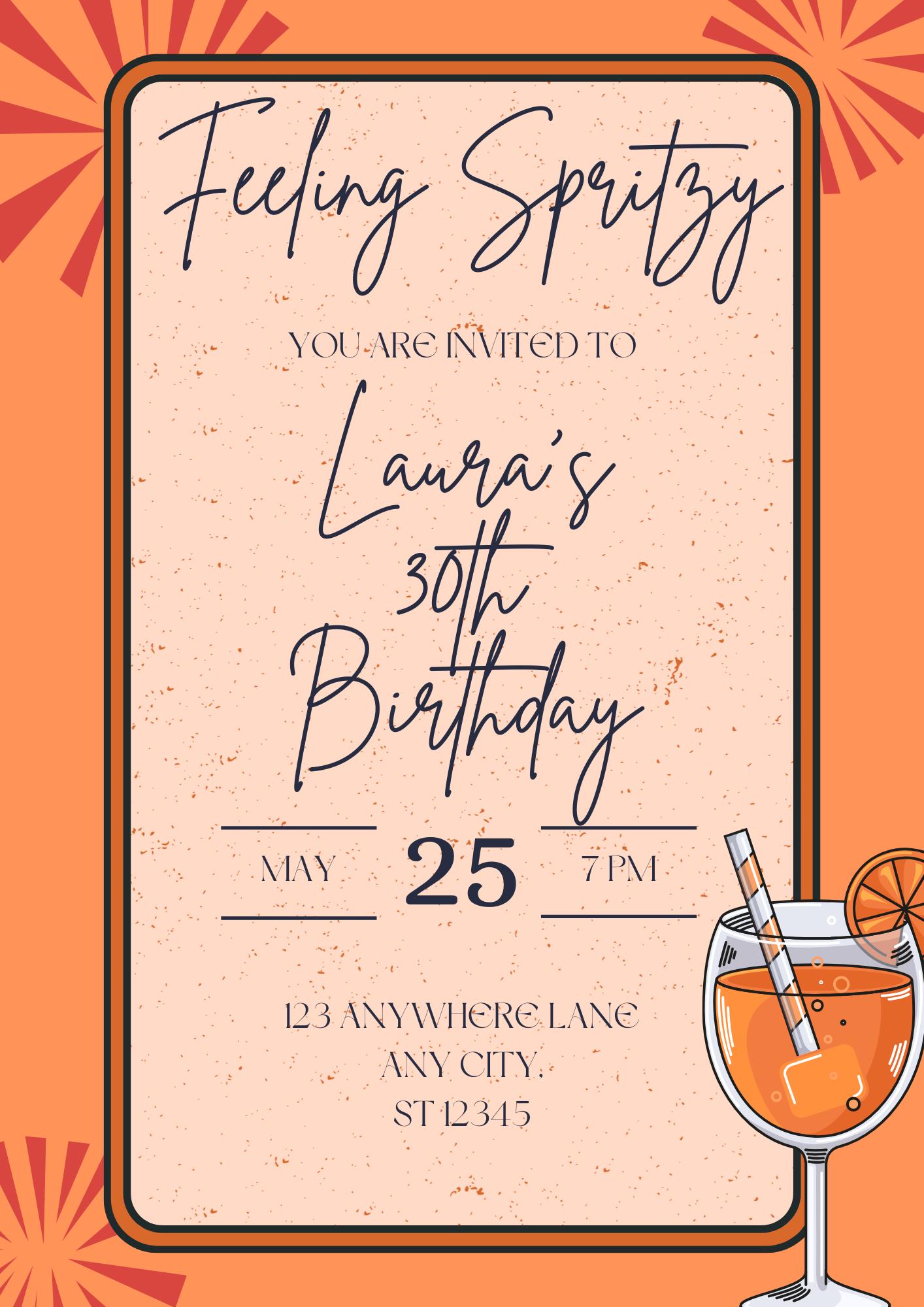 Feeling Spritzy – Aperol Spritz Birthday Invite - Etsy