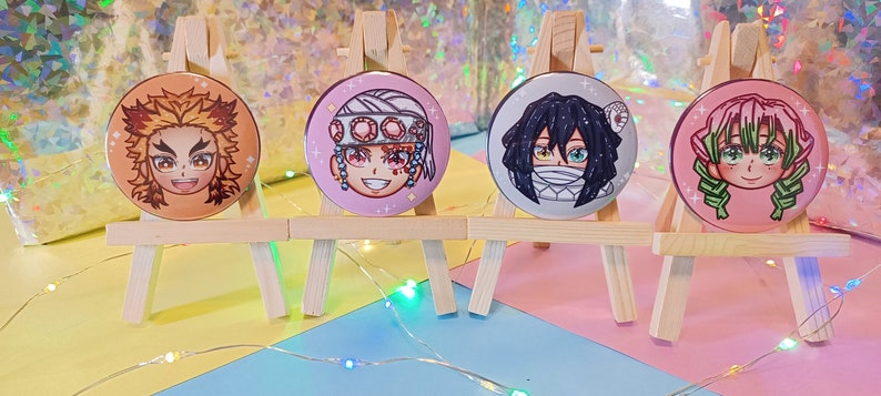 Cute Oni Slayer Demon Button Pins | Anime | Japanese Slay Cartoon ...