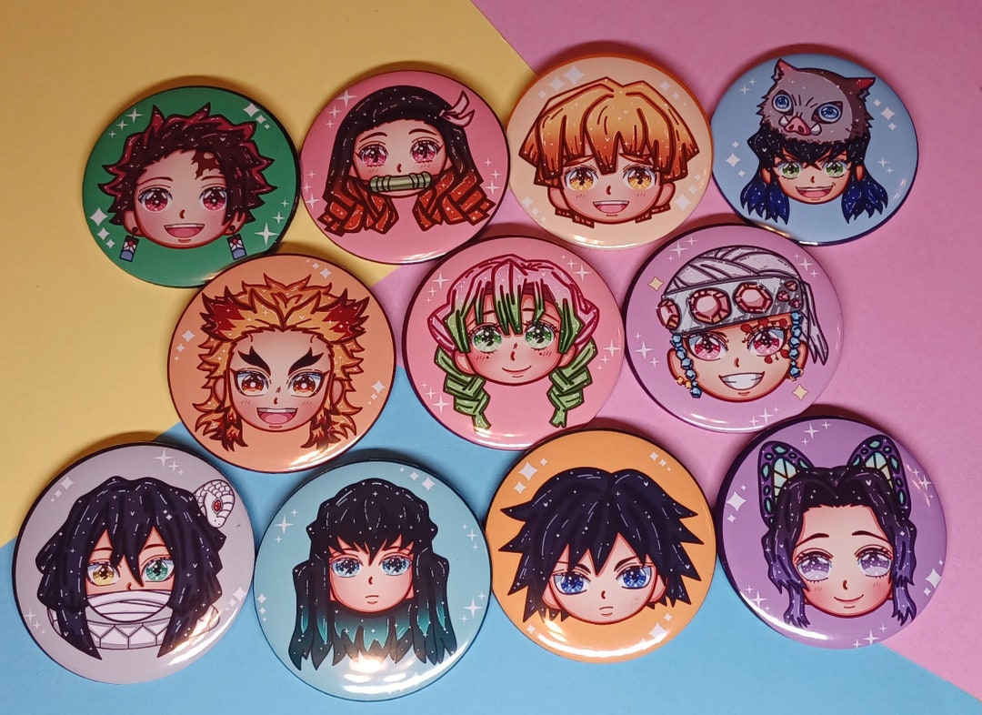 Cute Oni Slayer Demon Button Pins Anime Japanese Slay Cartoon ...