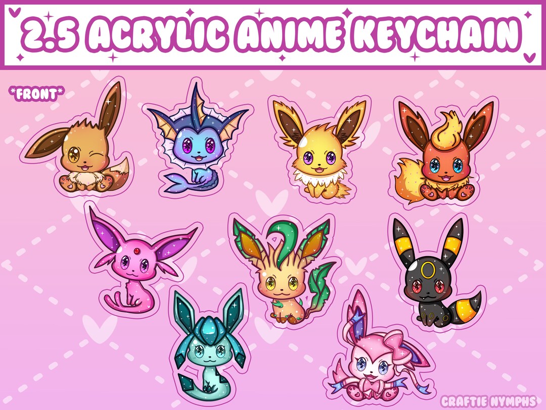 Eeveelutions | Pokemon Glitter Acrylic Charm Keychain | ( Eevee Vaporeon Flareon Jolteon Espeon ...