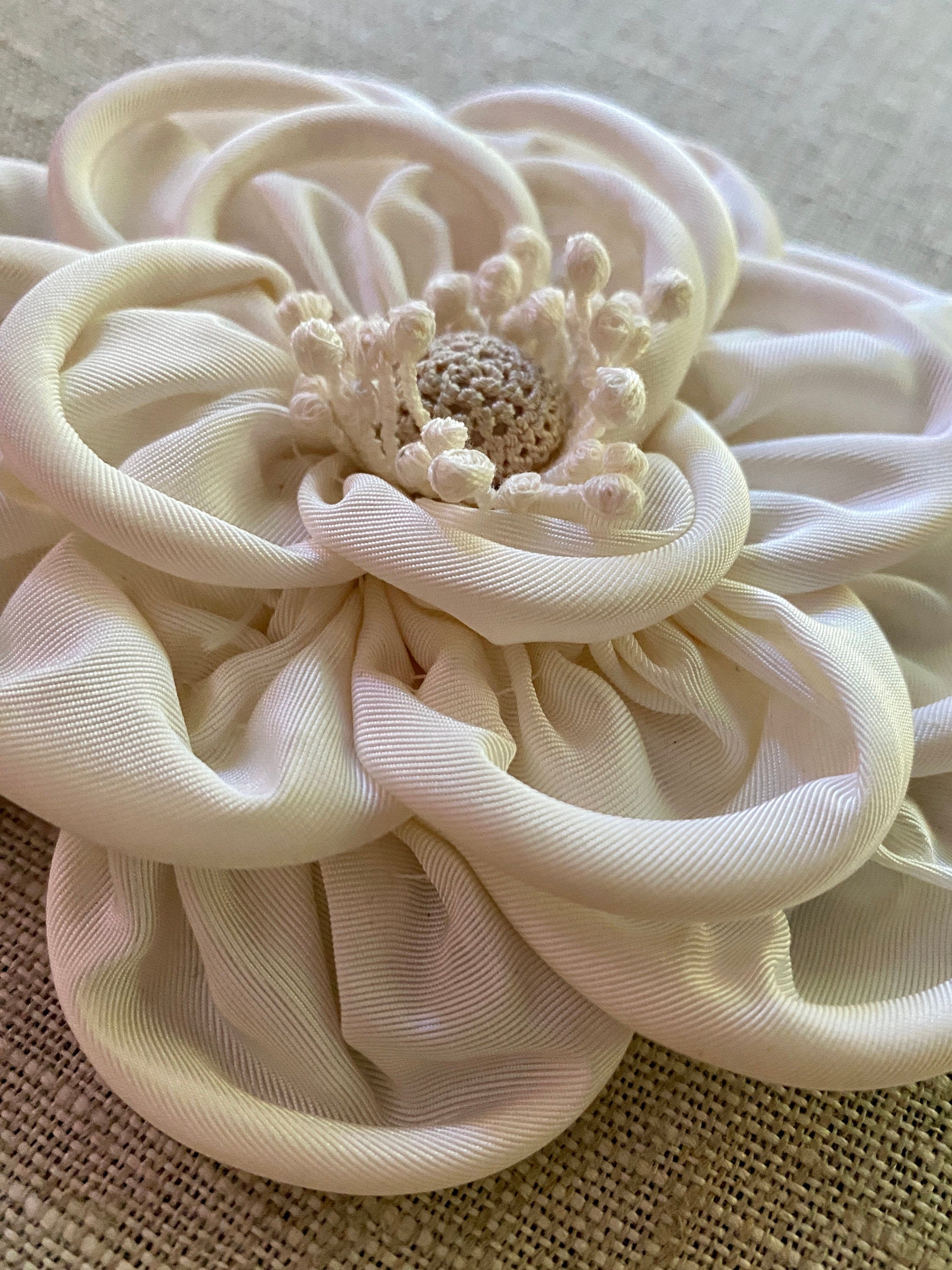 Antique Ribbon Work Flower with Lace Button | Etsy