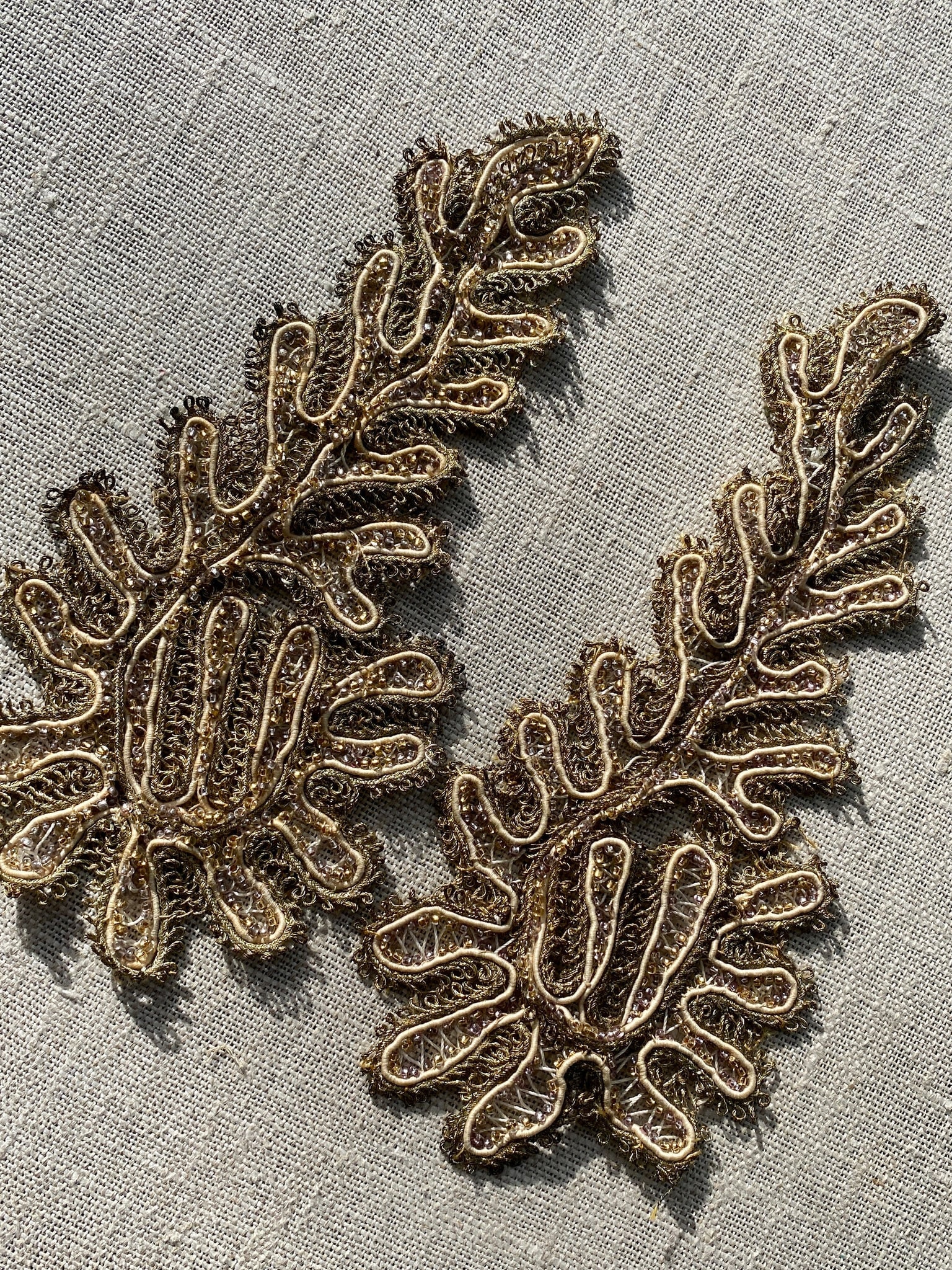 Pair of Antique Gold Metal Picot Appliques With Glass Beads - Etsy