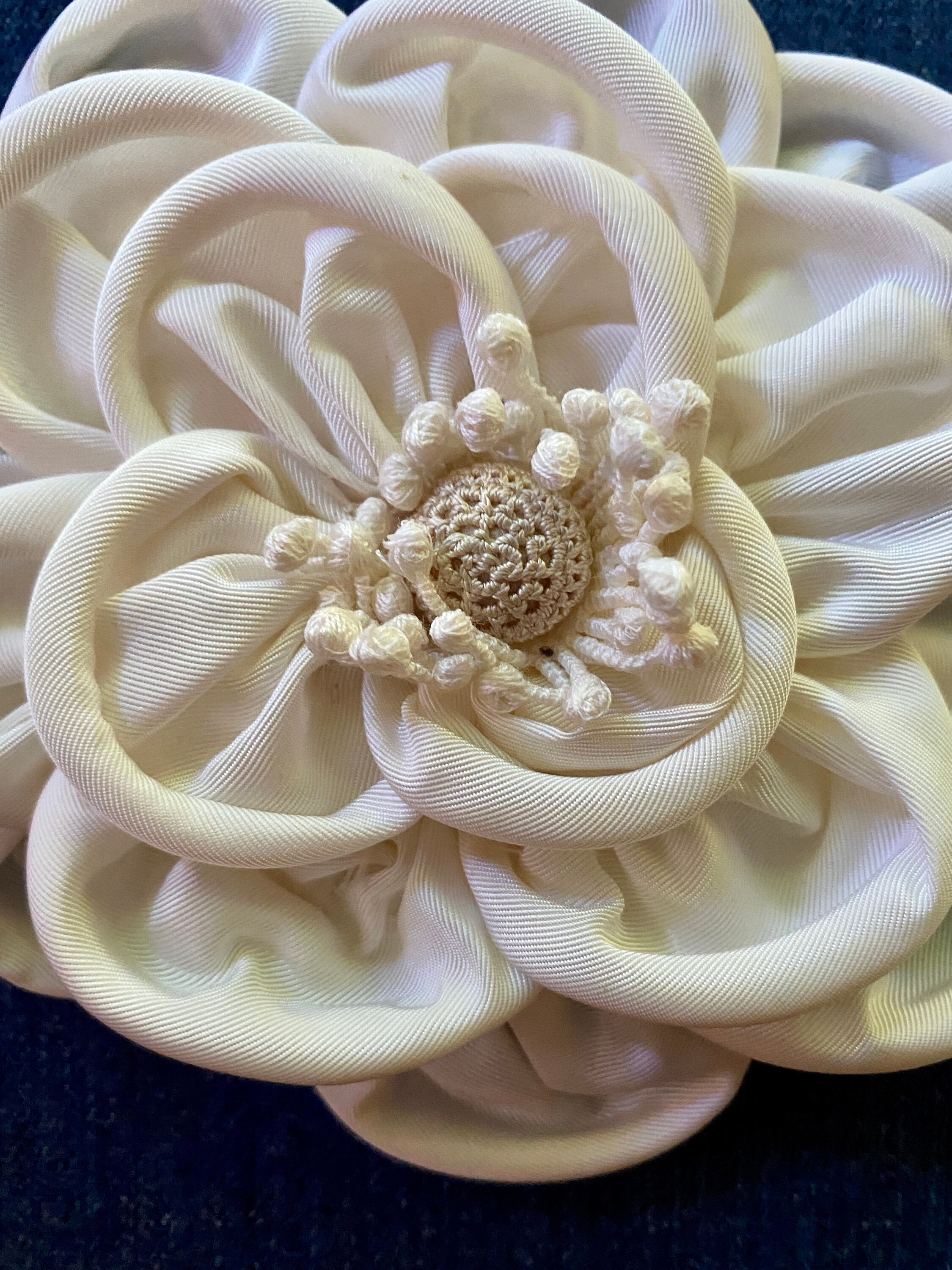 Antique Ribbon Work Flower with Lace Button | Etsy