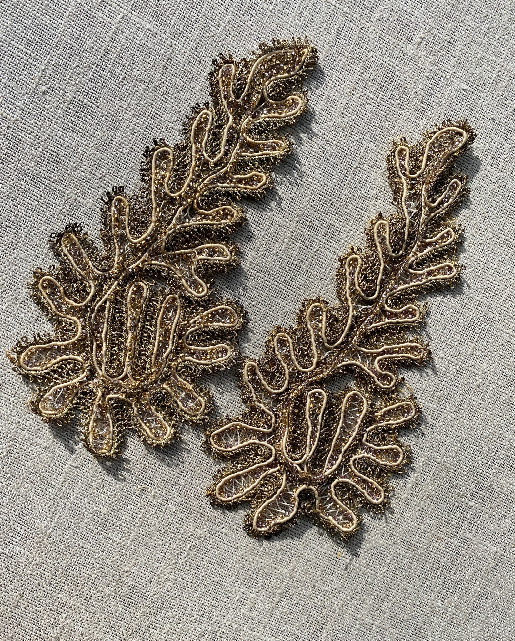 Pair of Antique Gold Metal Picot Appliques With Glass Beads - Etsy