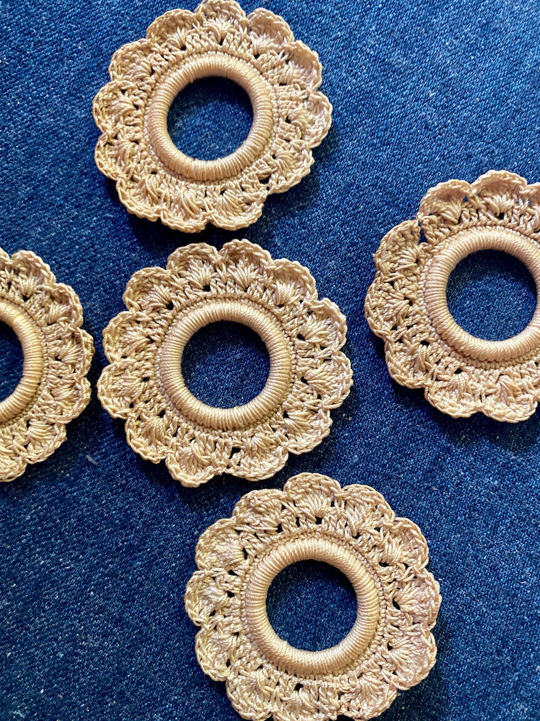 Five Hand Crocheted Flowers With Bone Ring Centers - Etsy