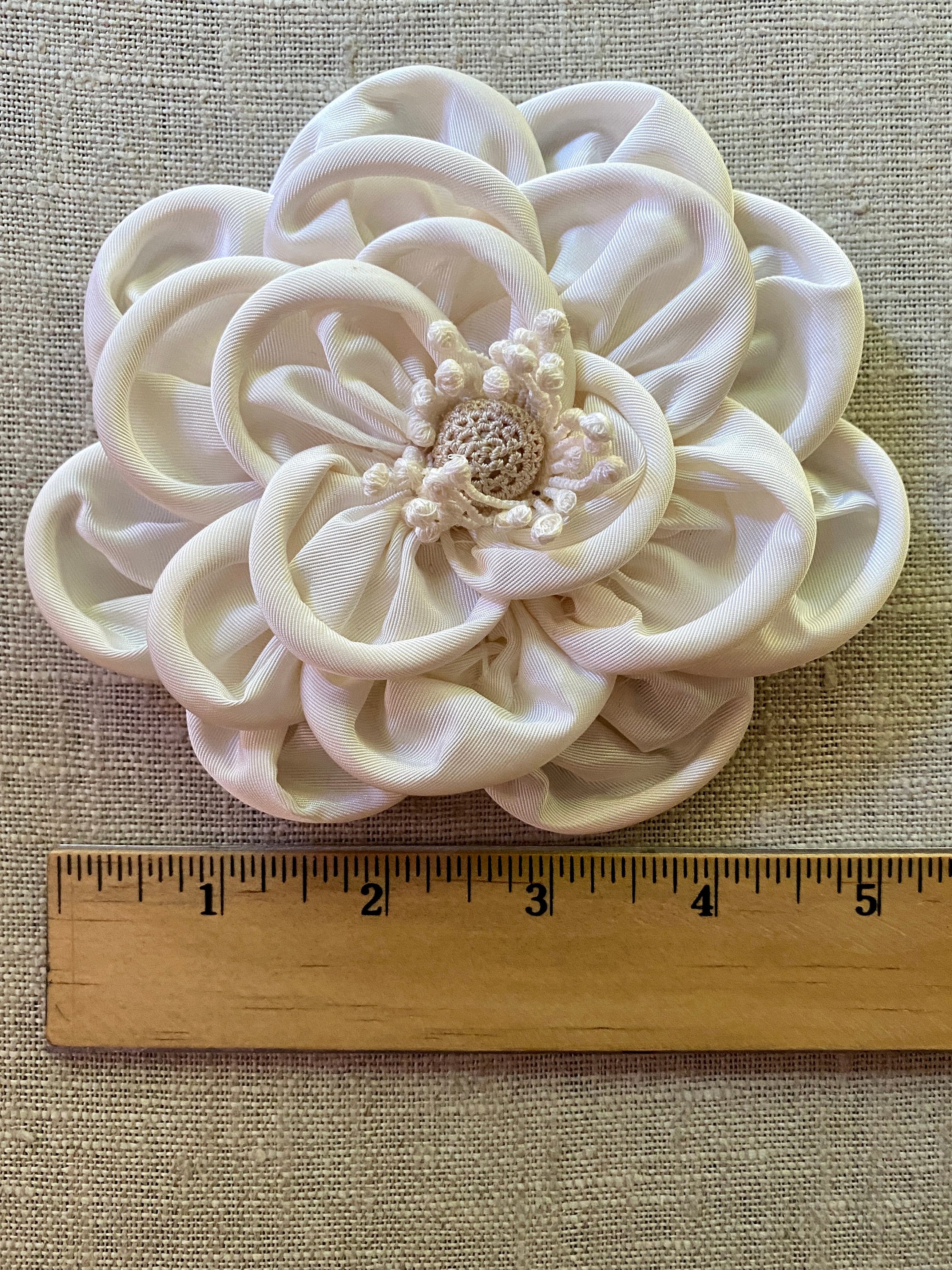 Antique Ribbon Work Flower with Lace Button | Etsy