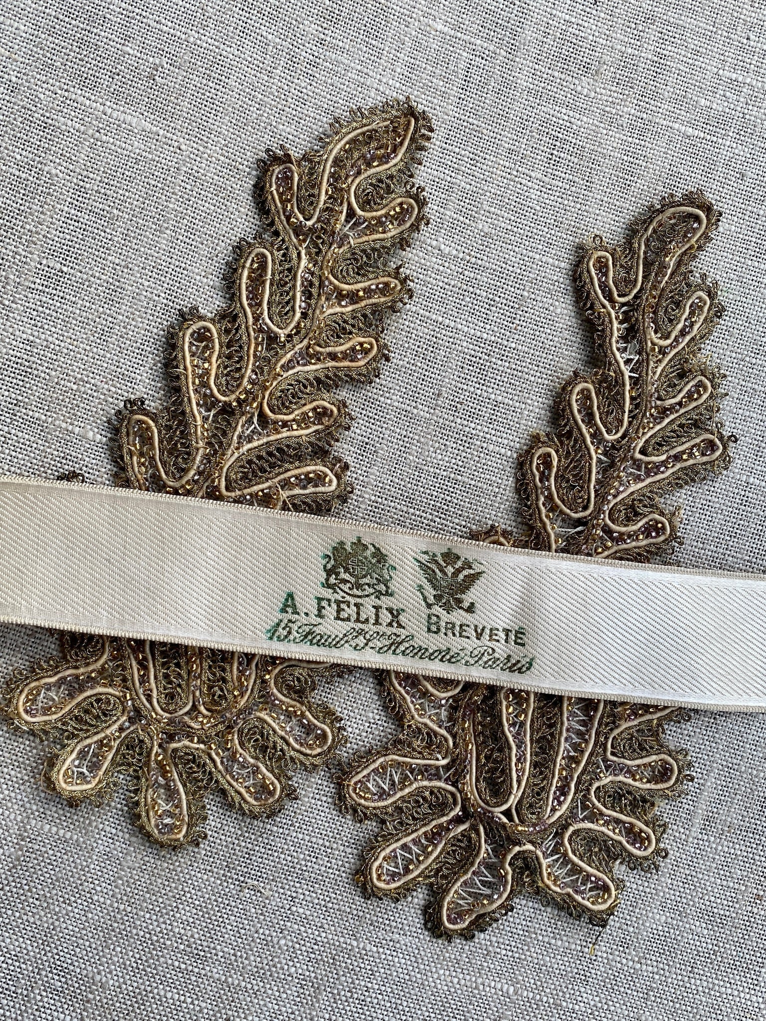 Pair of Antique Gold Metal Picot Appliques With Glass Beads - Etsy