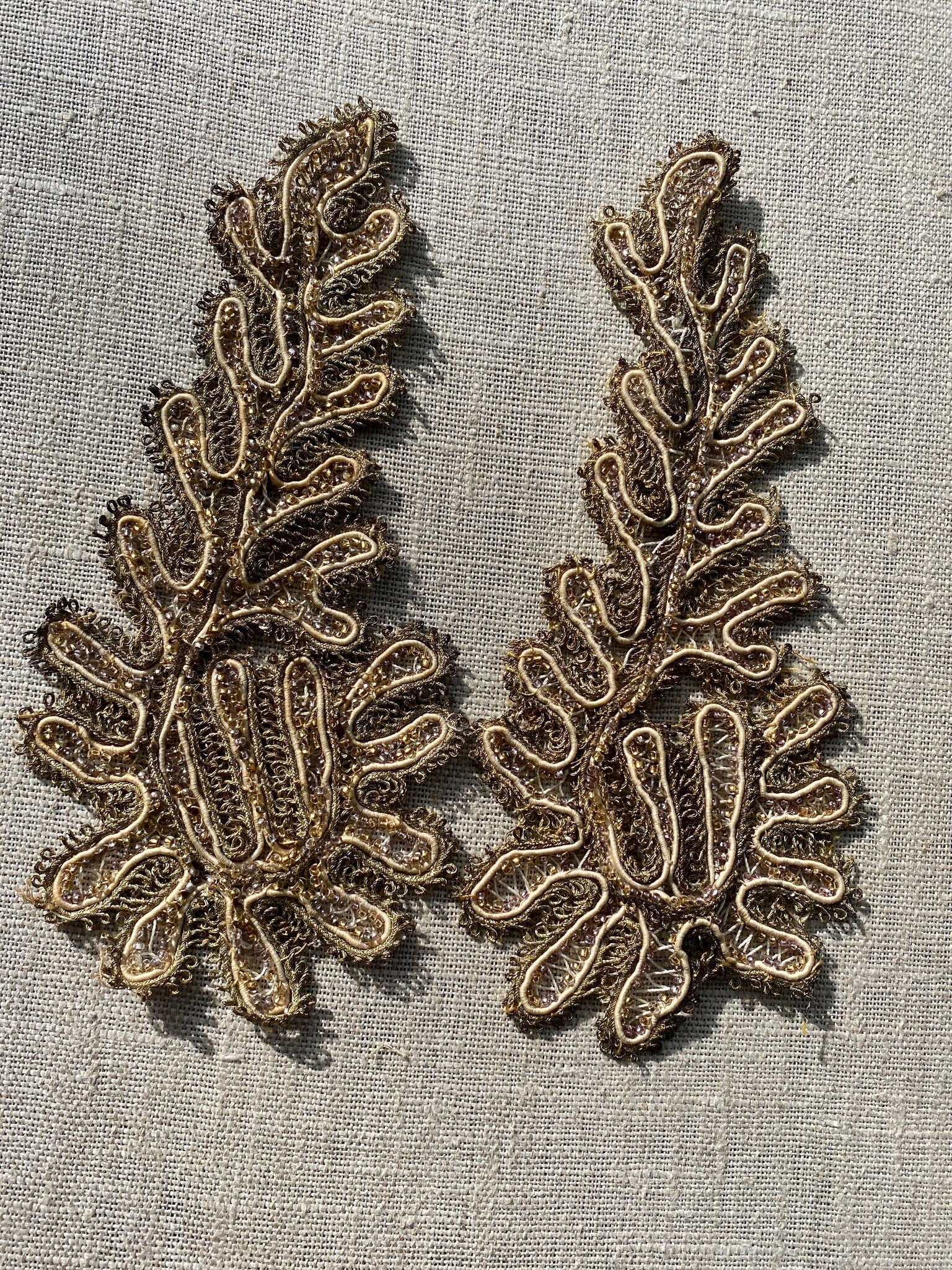 Pair of Antique Gold Metal Picot Appliques With Glass Beads - Etsy