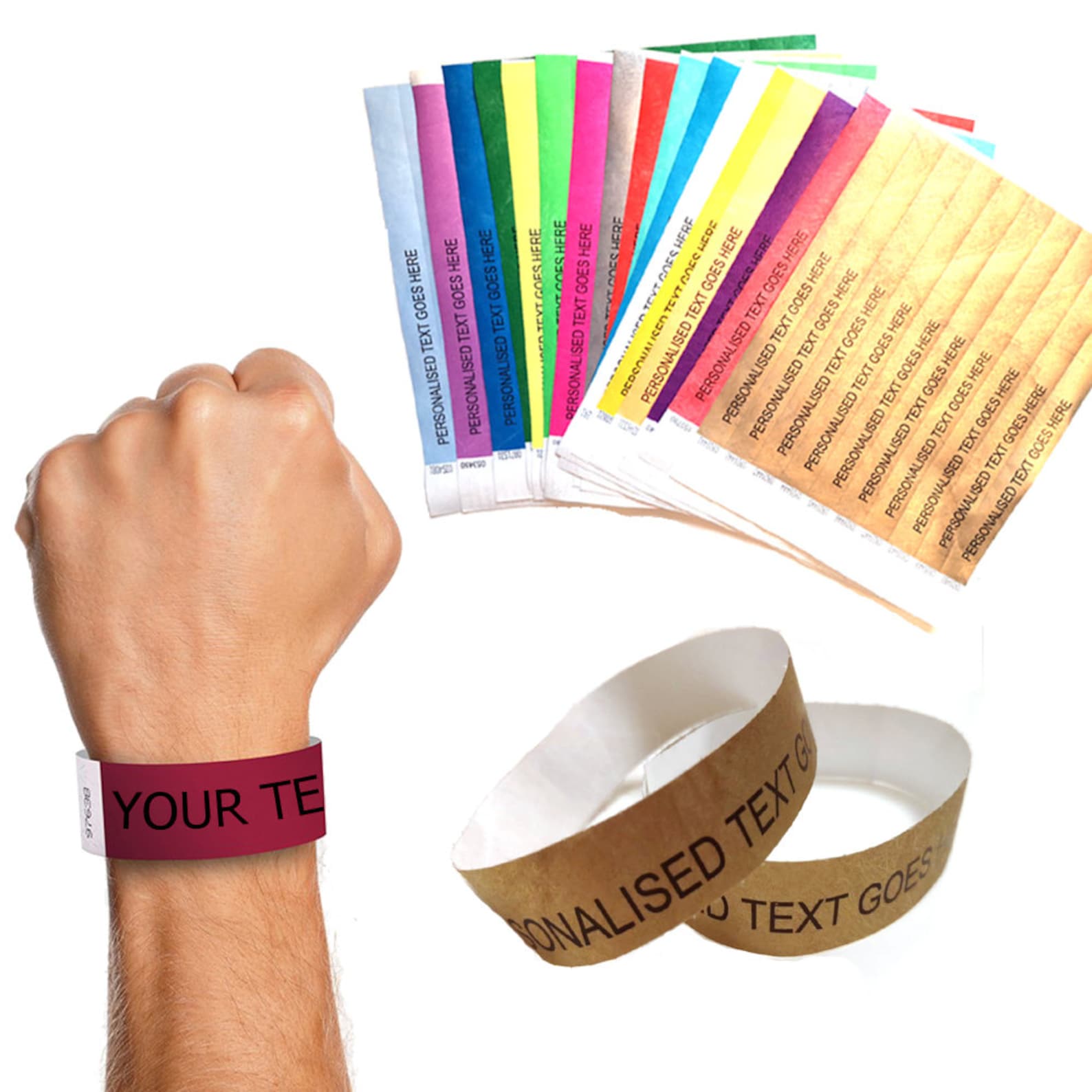 50 Personalised Paper Wristbands Custom Text Tyvek Bands Hen Stag Party ...