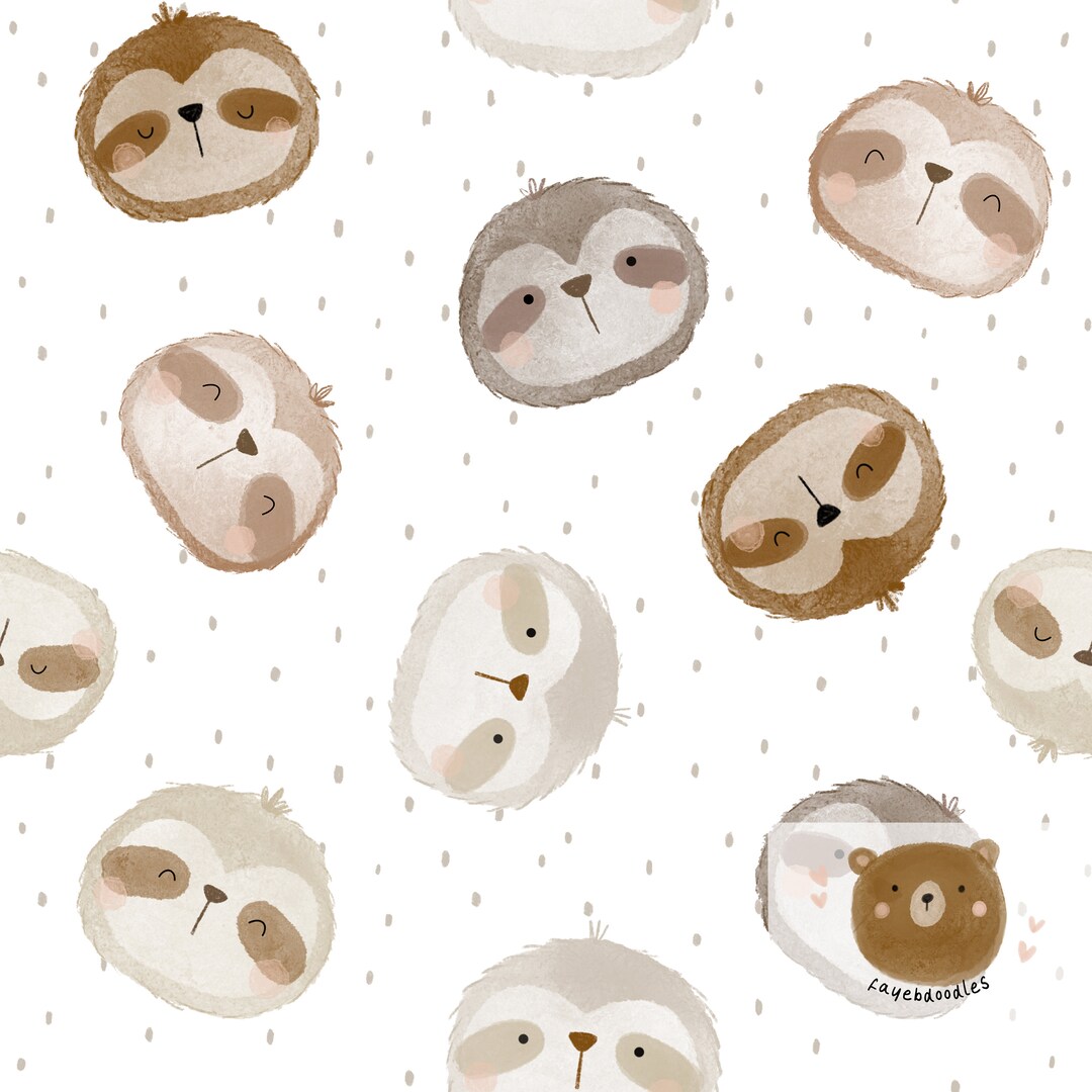 Sleepy Sloths Seamless Pattern, Sloths Repeat File, Animals Collection ...