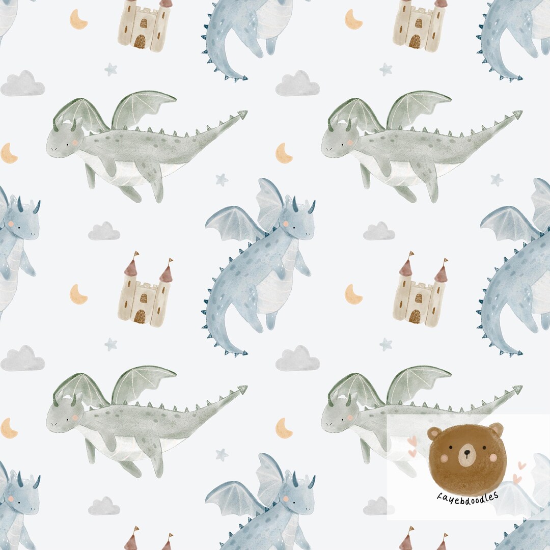 Dragon Seamless Pattern, Baby Dragon Seamless Pattern, Cute Dragon ...
