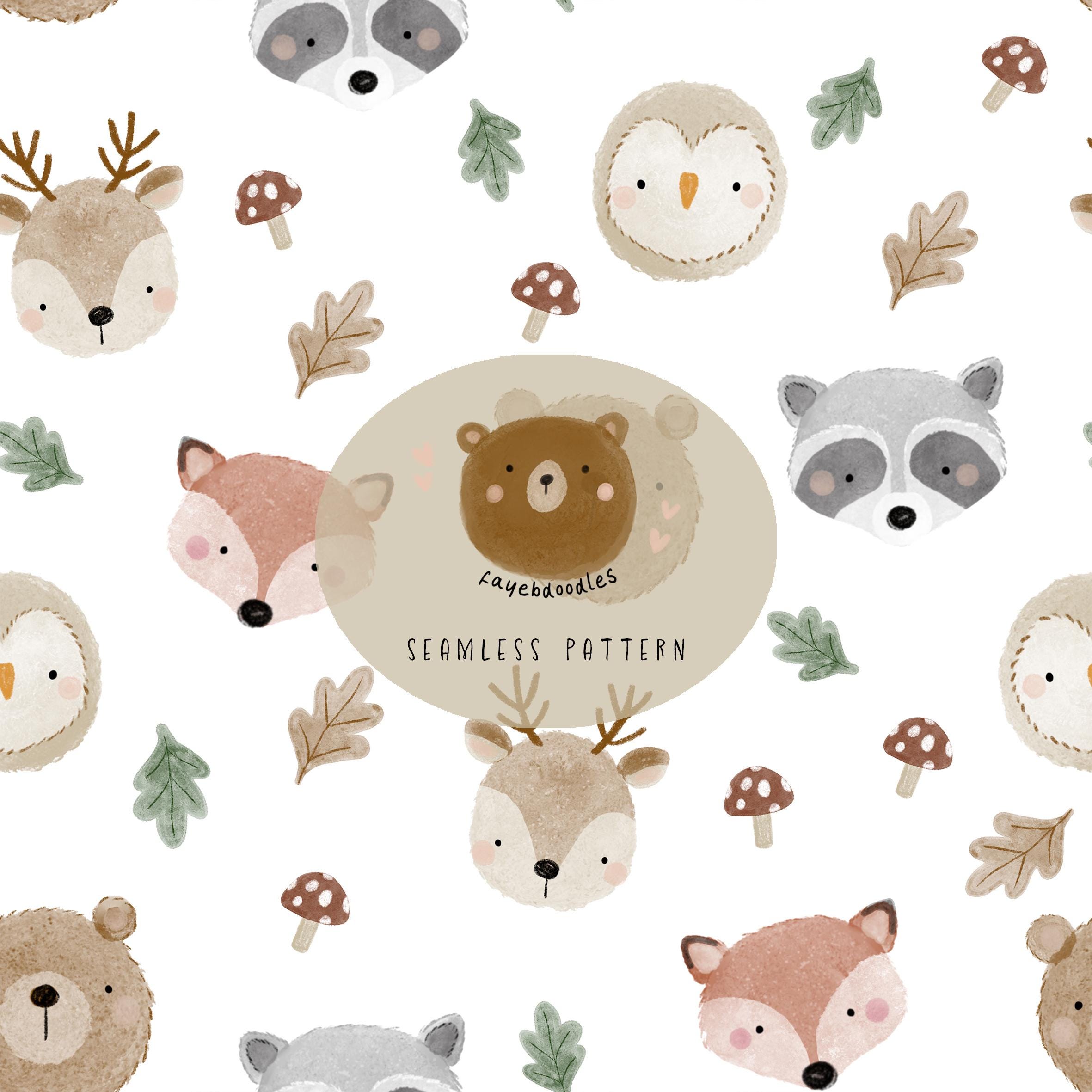Watercolor Woodland Animals Seamless Pattern, Autumn Seamless Pattern ...