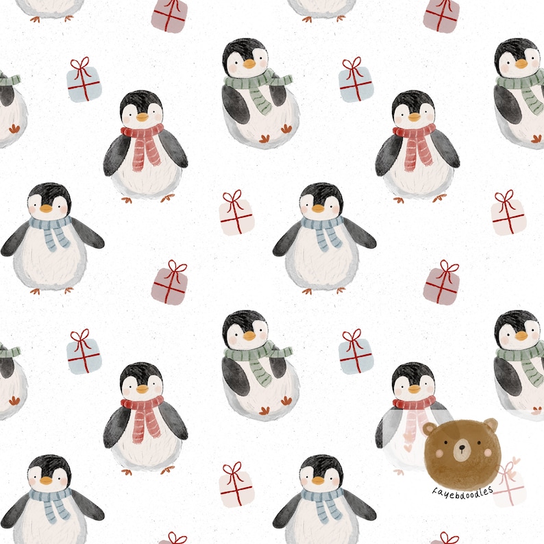 Christmas Penguins Seamless Pattern, Christmas Seamless Pattern ...