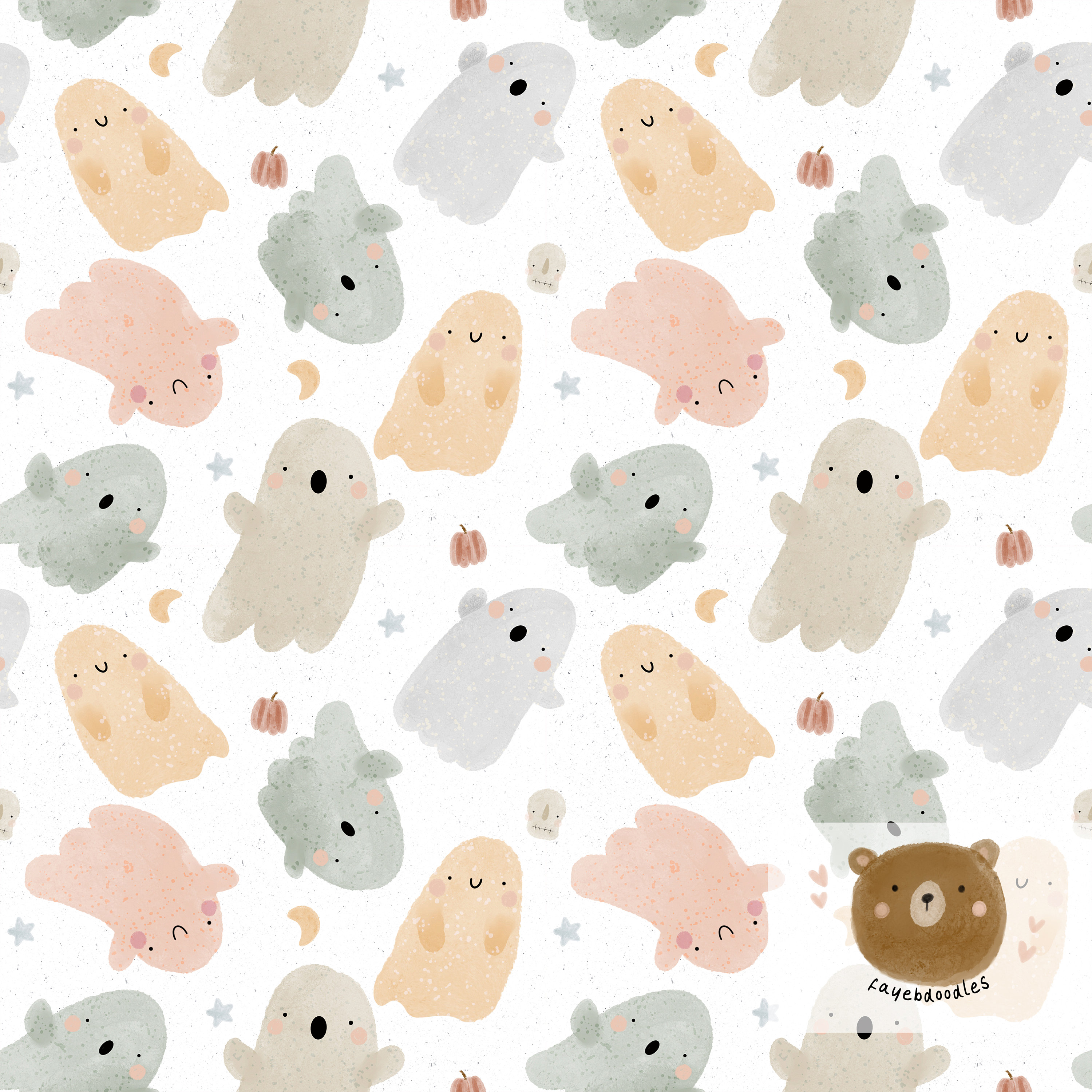 Watercolour Ghosts Seamless Pattern Tile, Halloween Seamless File ...