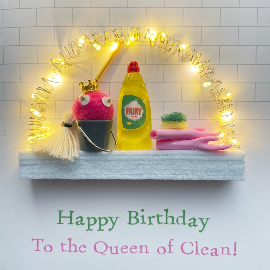 Queen of Clean Light up Birthday Card, Light up Miniature Cleaning Card ...