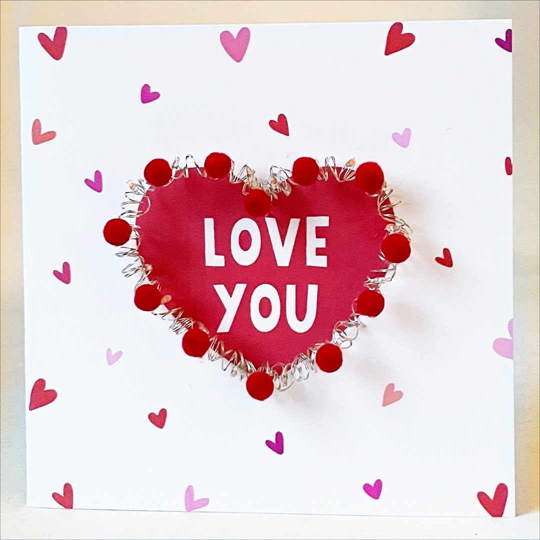 Love You Light up Heart Valentines Card , Red Heart LED Light up Card ...