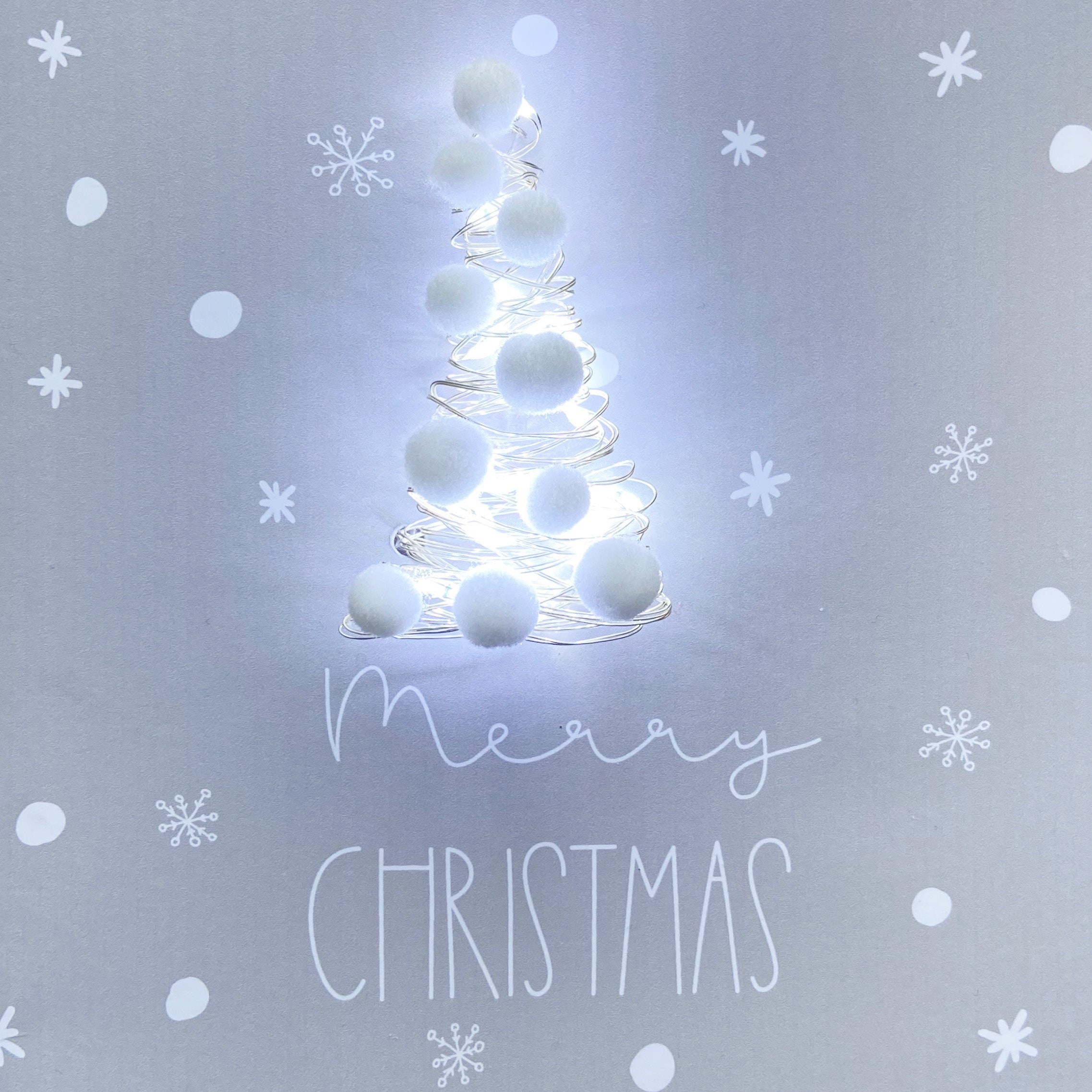 Light up Christmas Tree Card, Cool White Led Lights and Pompoms, Led ...